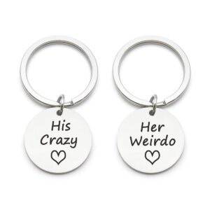 2pcs couples keychain gift- his crazy her weirdo, best gift for boyfriend girlfriend husband wife couples christmas