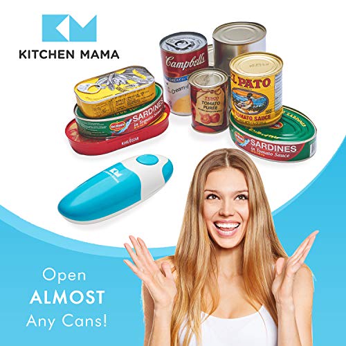 Kitchen Mama Auto Electric Can Opener: Open Your Cans with A Simple Press of Button - Automatic, Hands Free, Smooth Edge, Food-Safe, Battery Operated, YES YOU CAN (Sky Blue)