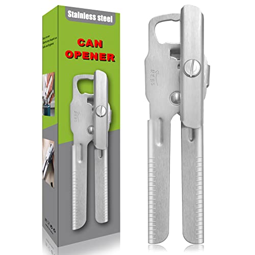 Can Opener Heavy Duty Stainless Steel Manual Can Opener Oversized Easy Turn Knob Sharp Cutting Wheel Good Grips with Built-in Bottle Opener