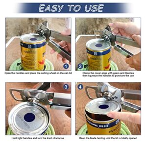 Can Opener Heavy Duty Stainless Steel Manual Can Opener Oversized Easy Turn Knob Sharp Cutting Wheel Good Grips with Built-in Bottle Opener