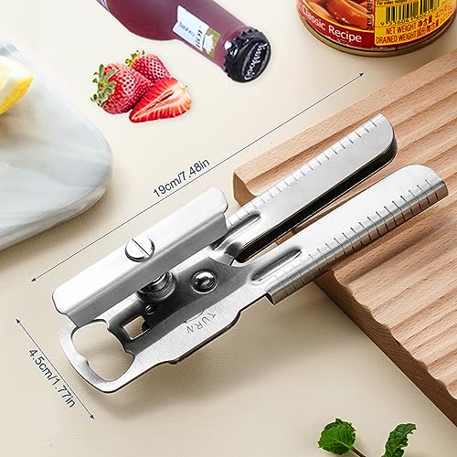 Can Opener Heavy Duty Stainless Steel Manual Can Opener Oversized Easy Turn Knob Sharp Cutting Wheel Good Grips with Built-in Bottle Opener