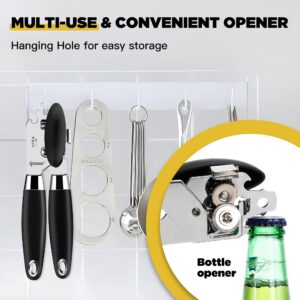 Can Opener with Dual-ended Bottle Opener, IPOW Manual Can Opener with Magnent | Smooth Edge | Heavy Duty | Easy Turn Knob | Smooth & Easy Cutting Safty Can Opener