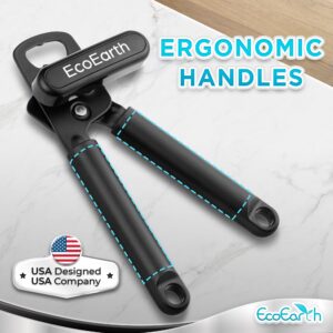 EcoEarth Can Opener (Black), Manual Easy Grip Handheld Tin Opener, Multipurpose Kitchen Tool w/Easy-Turn Knob & Convenient Hanging Holes, Lid Top Remover