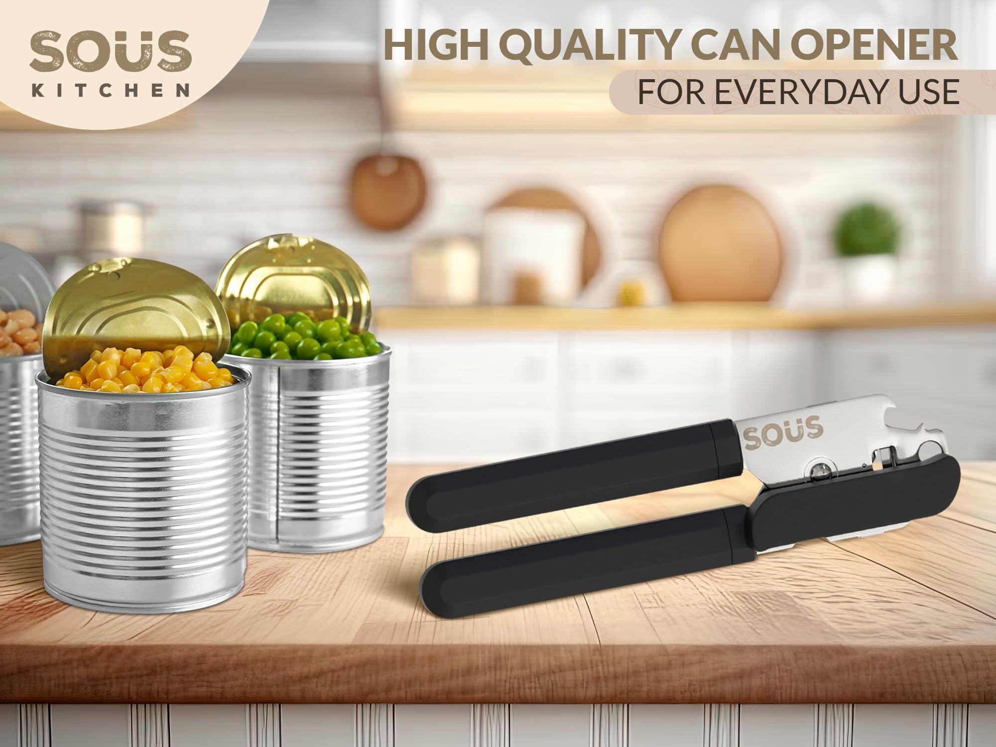 Sous Kitchen Heavy Duty Can Opener - Manual Can Openers With Premium Quality Razor Sharp Blades - Hand Can Opener Manual - Can Opener Heavy Duty For Everyday Use - Hand Held Can Openers For Kitchen