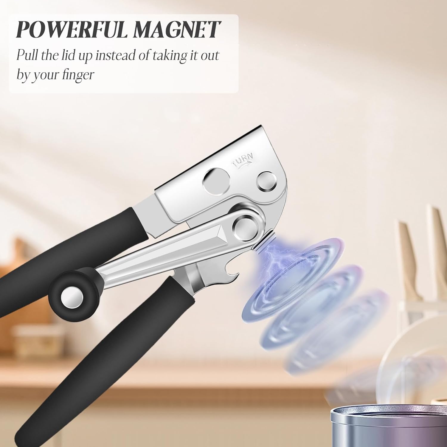 Heavy Duty Can Opener for Kitchen whit Magnet - Portable Can Opener with Built-In Bottle Opener & Manual Hand Crank - Easy-Grip, Oversized Handles with Non-Slip, Soft-Touch Rubber Sleeves - 8.27x2.7"