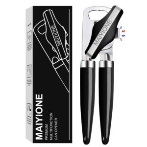 maiyione - can opener manual, safe cut can opener handheld, no-trouble-lid-lift can opener with magnet, built in bottle opener, stainless steel sharp blade, heavy duty and easy to use large turn knob