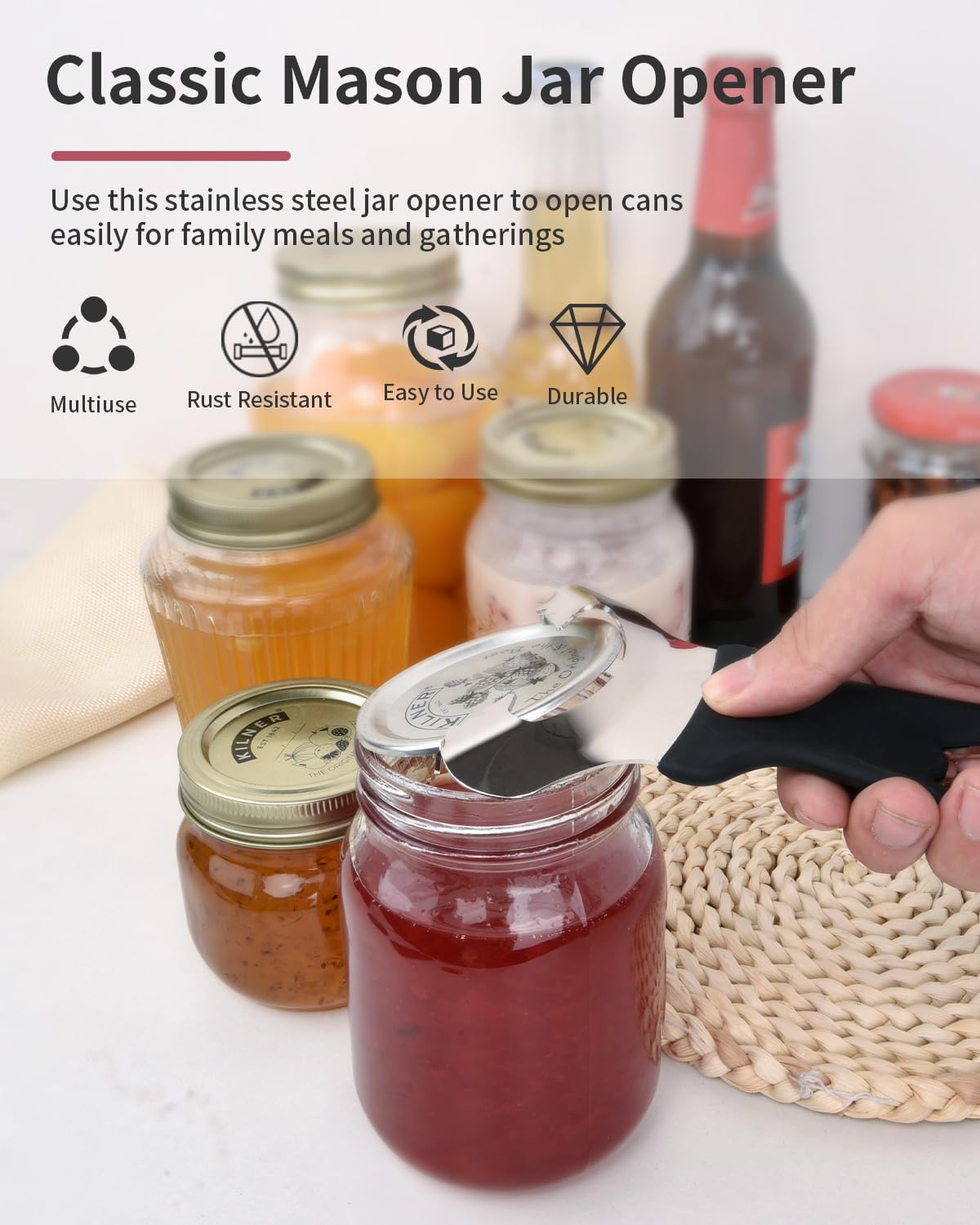 CYDW Mason Jar Opener Tool with Soft Touch Handle, No Lid Dents or Damage, Can Opener Manual Multi-Purpose, Easy Twist Manual Handheld Top Remover, Canning Supplies, Bottle Opener, Made for Lifetime