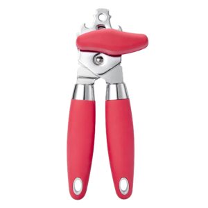 can opener manual, tj pop can opener, heavy duty hand held can openers, stainless steel can opener smooth edge, easy turn knob, with bottle opener, kitchen gadgets red