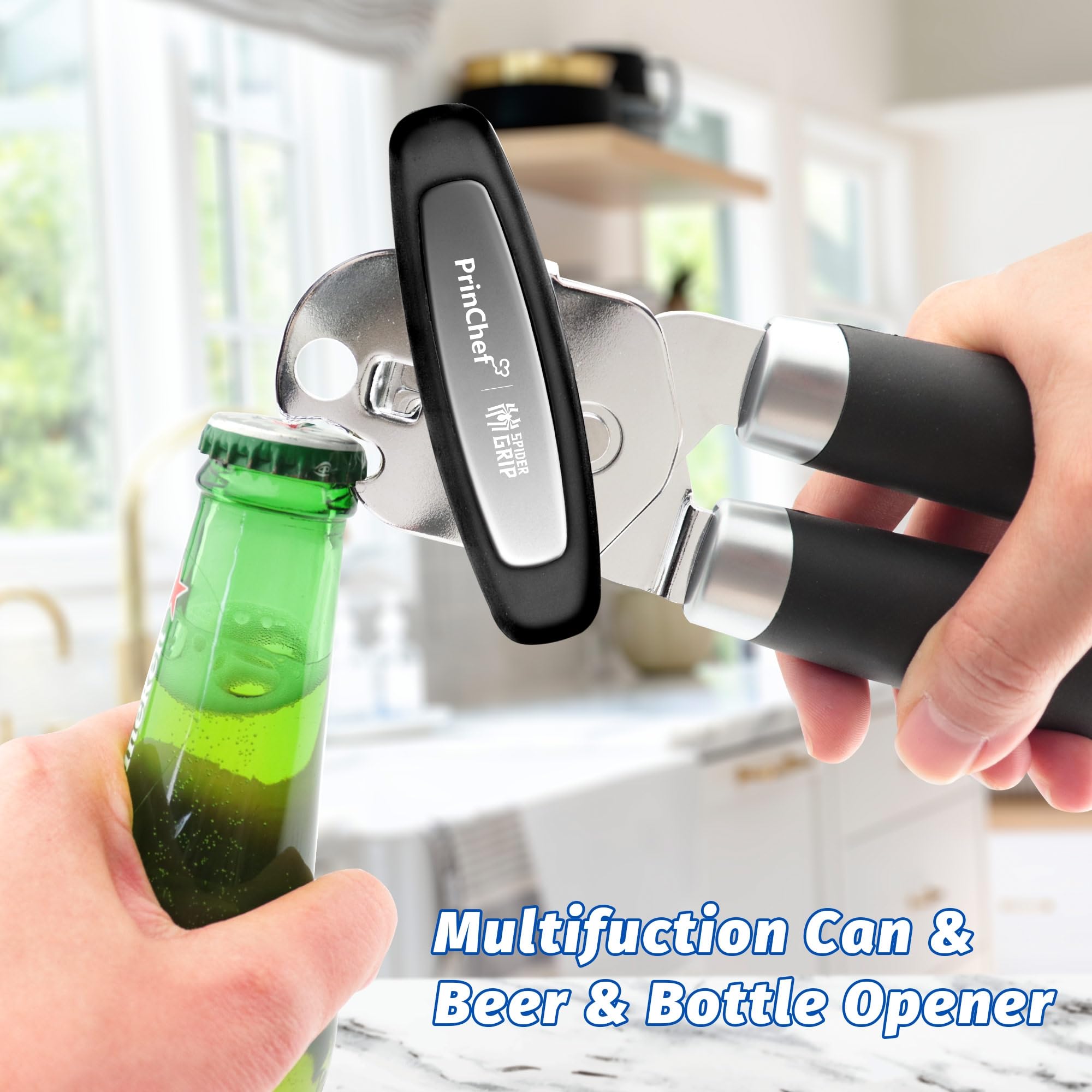 SPIDER GRIP Can Opener Manual, Can Opener with Magnet [Upgraded], No-Trouble-Lid-Lift, Handheld Can Opener Smooth Edge Sharp Blade with Soft Handles, Easy Grip & Heavy Duty, Black