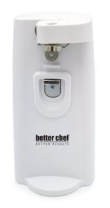 better chef electric tall can opener | 3-in-1 | built in knife sharpener & bottle opener | cord storage | auto-stop (white)