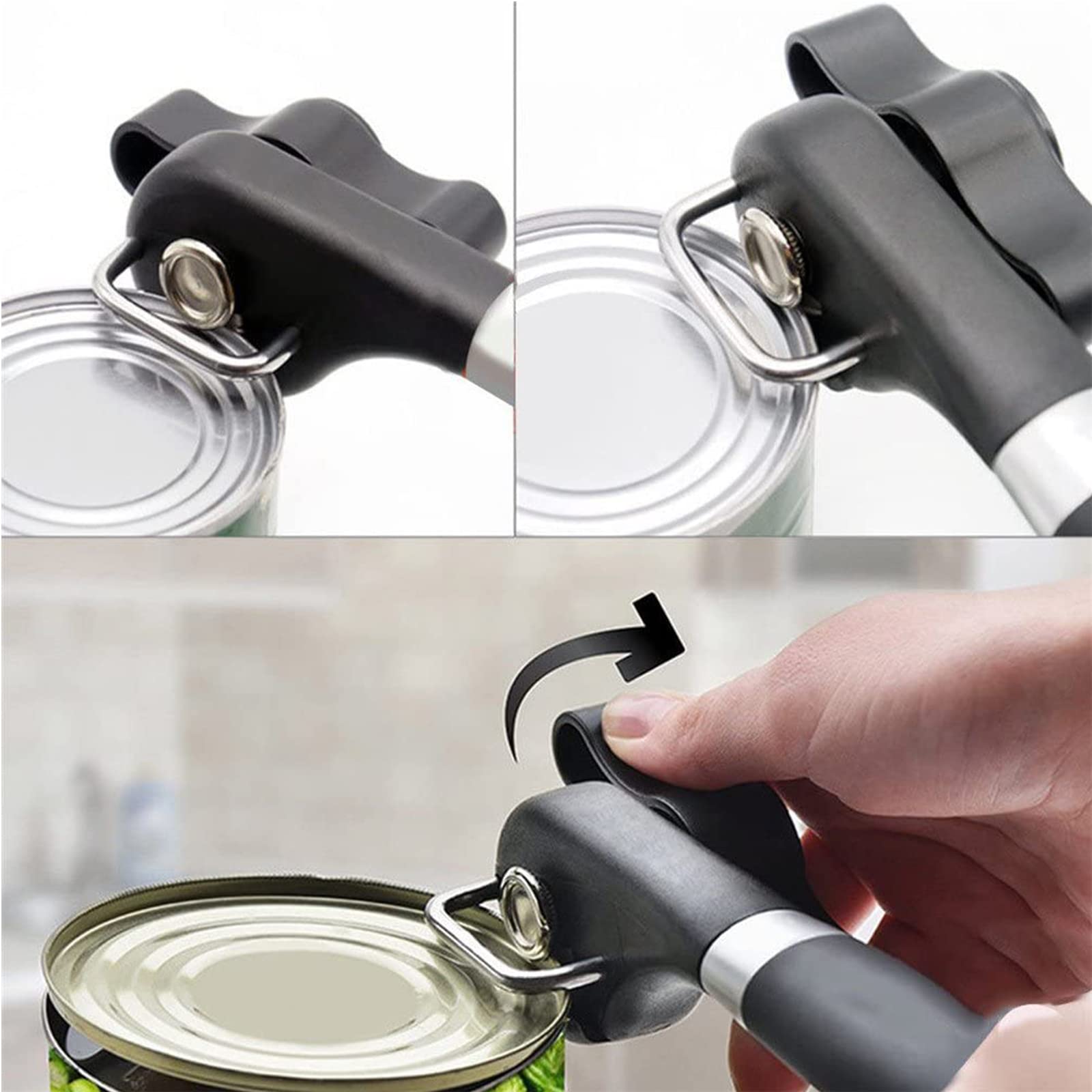 A + kitchen Manual Can Opener,Ergonomic Soft Grips Handle,Smooth Edge Safety Can Opener,Built in Food Grade Stainless Steel Can opener, A233c, Black, 8.7 x 2.4 x 1.6 inches