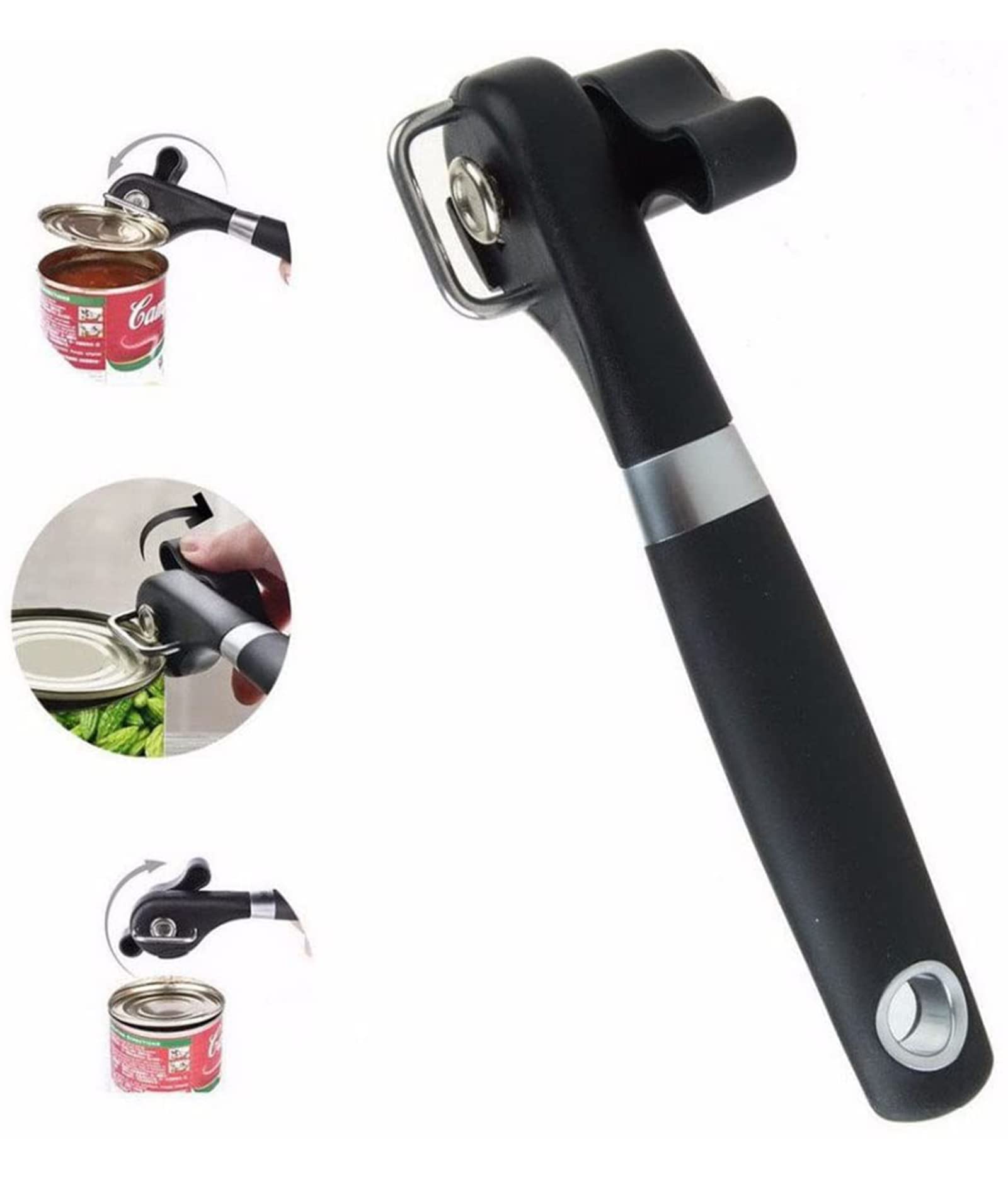 A + kitchen Manual Can Opener,Ergonomic Soft Grips Handle,Smooth Edge Safety Can Opener,Built in Food Grade Stainless Steel Can opener, A233c, Black, 8.7 x 2.4 x 1.6 inches