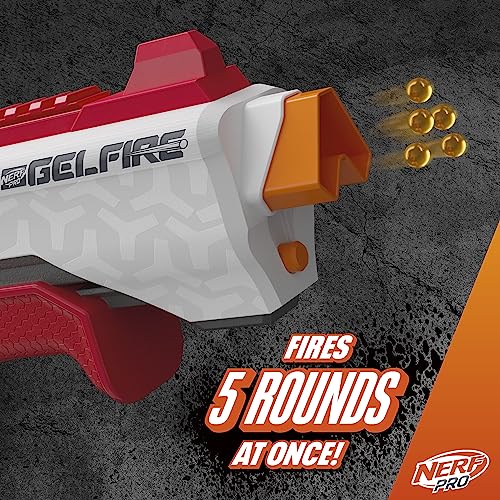 NERF Pro Gelfire Raid Blaster, Fire 5 Rounds at Once, 10,000 Gel Rounds, 800 Round Hopper, Eyewear, Toys for Teens Ages 14 & Up