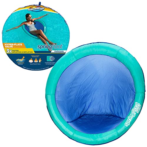 SwimWays Spring Float Papasan Pool Lounger for Swimming Pool, Inflatable Pool Floats Adult with Fast Inflation for Ages 15 & Up, Aqua