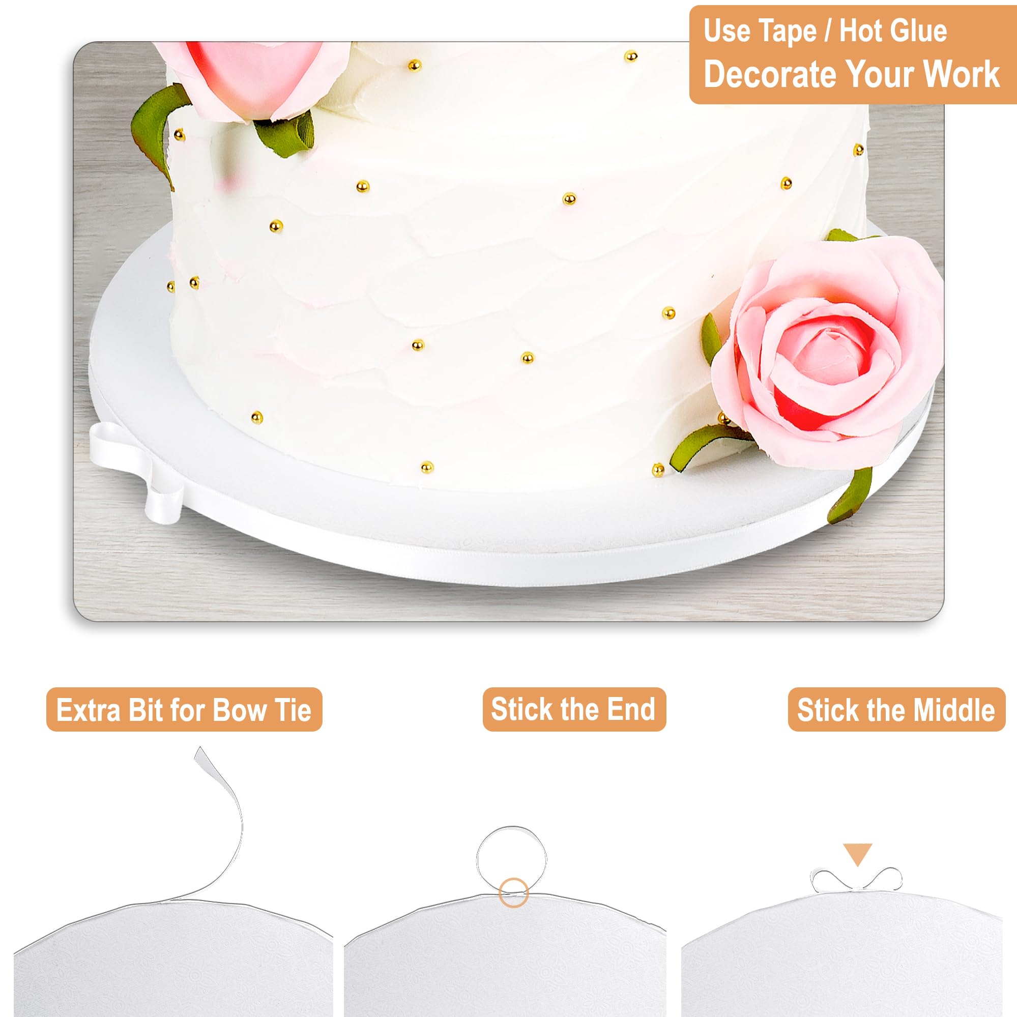 Sleek Cake Board Drum 8, 10 & 12 Inch (3 Sizes, 14 Pack Total) | Free Prop Up Tool & Matching Ribbon | 1/2" Thick Cake Board Rounds | Sturdy & Greaseproof Cake Circle For Presenting Heavy/Tiered Cakes