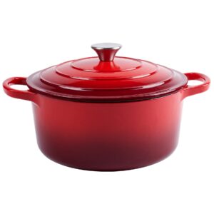 6 quart enameled cast iron dutch oven with lid - big dual handles - oven safe up to 500°f - classic round pot for versatile cooking red