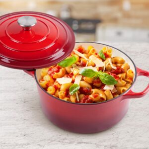 6 Quart Enameled Cast Iron Dutch Oven with Lid - Big Dual Handles - Oven Safe up to 500°F - Classic Round Pot for Versatile Cooking Red