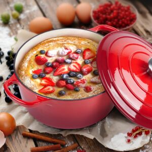 6 Quart Enameled Cast Iron Dutch Oven with Lid - Big Dual Handles - Oven Safe up to 500°F - Classic Round Pot for Versatile Cooking Red