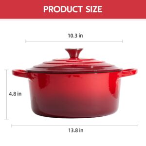 6 Quart Enameled Cast Iron Dutch Oven with Lid - Big Dual Handles - Oven Safe up to 500°F - Classic Round Pot for Versatile Cooking Red