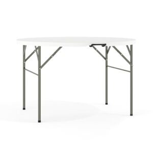 flash furniture freeman 4' round plastic folding event table with carrying handle, bi-fold portable banquet table for indoor/outdoor events, white