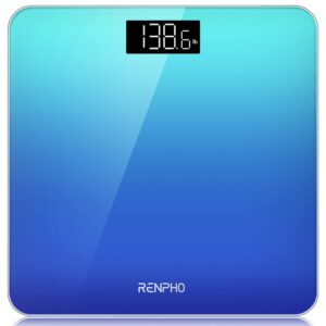 renpho digital bathroom scale, highly accurate body weight scale with lighted led display, round corner design, 400 lb core 1s (gradient-blue, 10.24"/260mm)