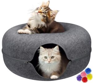 mami&babi cat cave for indoor cats, cat donut cat tunnel bed, scratch resistant cat toys for medium cats up to 9 lbs