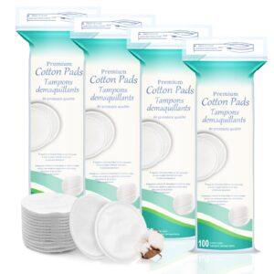 premium cotton rounds for face 400 count - makeup remover pads, hypoallergenic, lint-free | 100% pure cotton pads for face cleasing, applying facial toner & nail polish remover