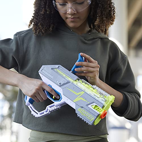 Nerf Hyper Rush-40 Pump-Action Blaster, 30 Hyper Rounds, Eyewear, Up to 110 FPS Velocity, Easy Reload, Holds Up to 40 Rounds