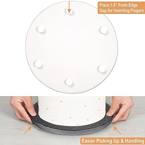 BOARDS+ 9 Pack Cake Drums in 3 Sizes (8, 10, 12 Inch) & in 3 Colors (White, Black, Gold) | 1/2" Thick Cake Board Rounds, Sturdy & Greaseproof | Free Prop Up Tools | Perfect for Heavy/Tiered Cakes