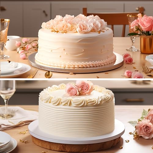 BOARDS+ 9 Pack Cake Drums in 3 Sizes (8, 10, 12 Inch) & in 3 Colors (White, Black, Gold) | 1/2" Thick Cake Board Rounds, Sturdy & Greaseproof | Free Prop Up Tools | Perfect for Heavy/Tiered Cakes