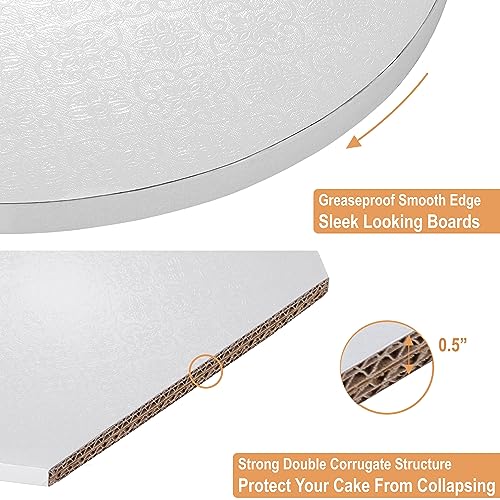 BOARDS+ 9 Pack Cake Drums in 3 Sizes (8, 10, 12 Inch) & in 3 Colors (White, Black, Gold) | 1/2" Thick Cake Board Rounds, Sturdy & Greaseproof | Free Prop Up Tools | Perfect for Heavy/Tiered Cakes