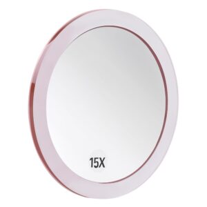 SANTOO 15X Magnifying Mirror - with 3 Mounting Suction Cups - Used for Precise Makeup - Eyebrows/Tweezing - Blackhead/Blemish Removal - Bathroom/Travel Makeup Mirror - 6 Inch Round (Rose Gold)