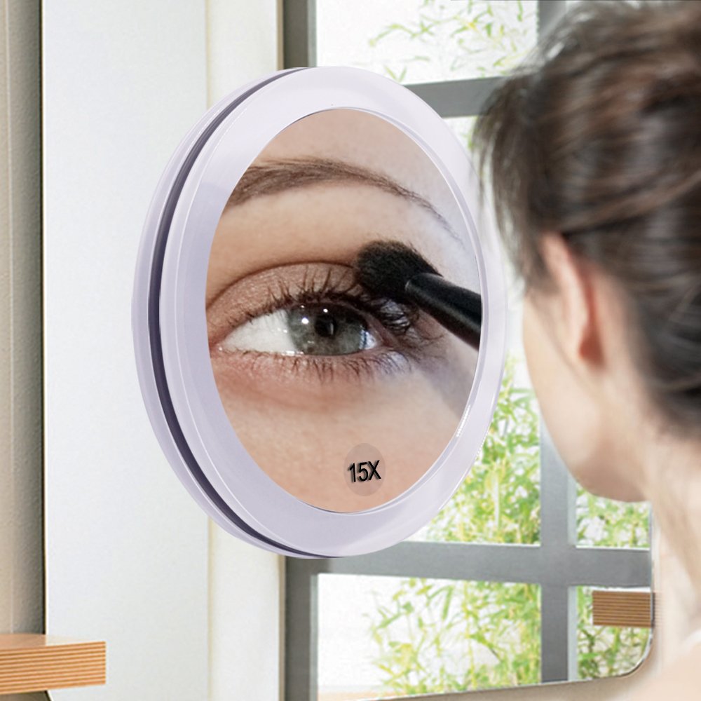 SANTOO 15X Magnifying Mirror - with 3 Mounting Suction Cups - Used for Precise Makeup - Eyebrows/Tweezing - Blackhead/Blemish Removal - Bathroom/Travel Makeup Mirror - 6 Inch Round (Rose Gold)