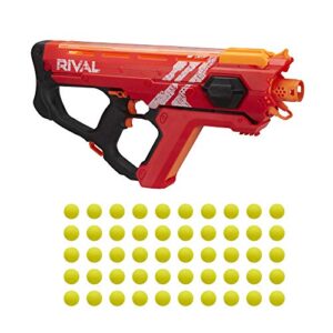 nerf perses mxix-5000 rival motorized blaster (red) - fastest blasting rival system, up to 8 rounds per second - rechargeable battery, quick-load hopper