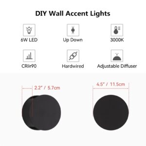 Tubicen Black LED Wall Sconce, Wide/Narrow Beam-Adjustable Sconces Wall Lighting, Indoor LED Dimmable Up and Down Wall Lights for Living Room Bedroom Movie Theater Stairway, 6W, 3000K