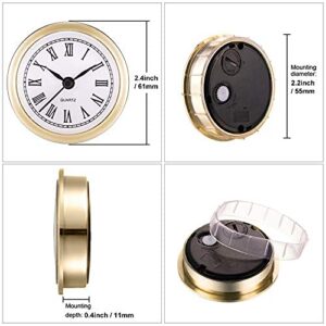 Hicarer 2.4 Inch (61 mm) Quartz Clock Fit-up/Insert with Roman Numeral, Quartz Movement (Gold Rim)