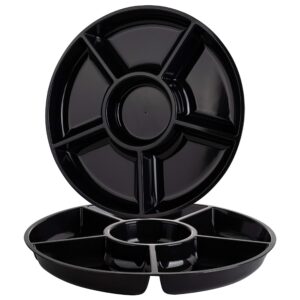 plasticpro 6 sectional round plastic serving tray/platter (2, black)