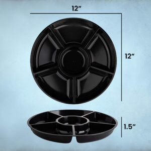 Plasticpro 6 Sectional Round Plastic Serving Tray/Platter (2, Black)