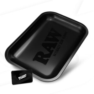 raw matte black murder'd cigarette rolling tray | size - small | elegant and sleek black on black finish with smooth rounded edges