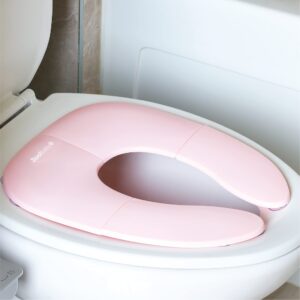 jool baby folding travel potty seat for toddlers, fits round & oval toilets, non-slip suction cups, includes free travel bag (pink)