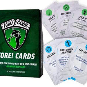 Fore! Cards On-Course Golf Game | Fun Interactive Golf Game | Spice Up Your Next Round | 50 Card Deck Makes Every Hole a Different Challenge | Perfect for Any Golfer