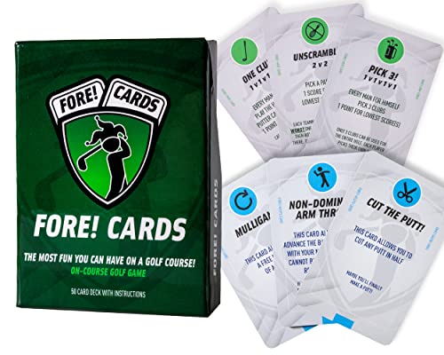 Fore! Cards On-Course Golf Game | Fun Interactive Golf Game | Spice Up Your Next Round | 50 Card Deck Makes Every Hole a Different Challenge | Perfect for Any Golfer