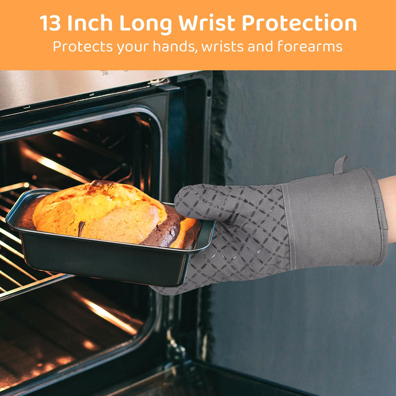 IXO 6Pcs Oven Mitts and Pot Holders, 500°F Heat Resistant Oven Mitts with Kitchen Towels Soft Cotton Lining and Non-Slip Silicone Surface Safe for Baking, Cooking, BBQ