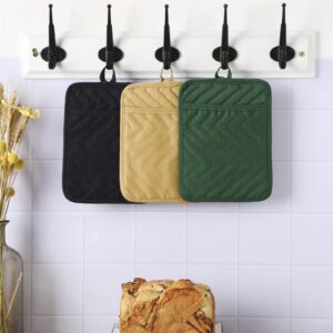 Anyi Pot Holders and Oven Mitts 7" X 9" Heat Resistant Cotton Pocket Pot Holder Set Feature of Non Slip Kitchen Hot Pad Oven Mitts, 3-Pack (Hunter Green)