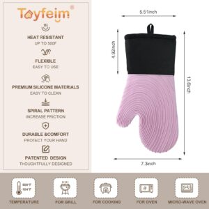 Tayfeim Silicone Oven Mitts - Oven Mitts Heat Resistant 500F 13.6 IN,FDA BPA-Free Soft Lining Grippy Design Waterproof Flexible Oven Gloves,Oven Mits Set for Cooking baking Kitchen Mittens Pot Holders