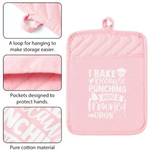 GROBRO7 6Pcs Cotton Oven Mitts Pot Holders Funny Women Resistant Hot Pads Machine Washable Microwave Gloves with Hanging Loop Pocket Potholder for Kitchen Baking Cooking GrillingPink