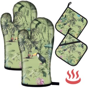 swooflia oven mitts pot holders set 4 pcs for kitchen, heat resistant hot pads mittens gloves for cooking grilling baking bbq grove bird pot holders cook essentials accessories home microwave safe