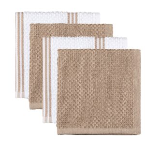 Kitchen Towels Dishcloths Oven Mitts and Pot Holders Set of 9, Oeko-Tex 100% Cotton Terry Dish Towels & Dish Cloths, Non-Slip Silicone, Tan