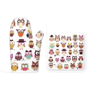 oven mitts pot holders sets funny owl cartoon silicone oven gloves kitchen accessories for baking cooking family gathering