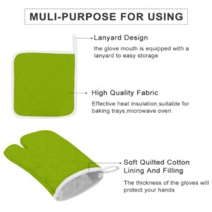 2Pcs Oven Mitts and Pot Holders Set, Lime Green White Oven Mitts Gloves Set Heat Resistant Hot Pads for Kitchen Cooking Grill